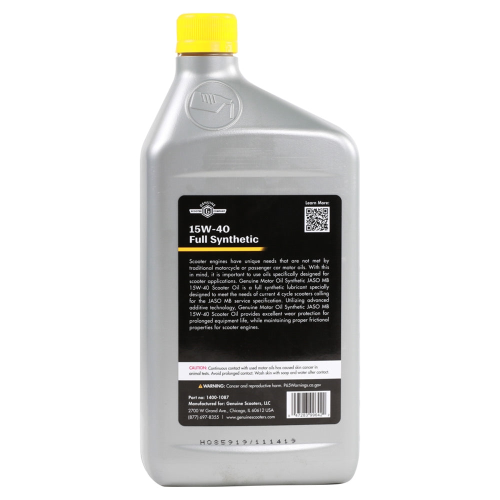 Genuine Motor Oil: 15W-40 JASO MB Engine Oil; 1 Quart – Scooterworks ...